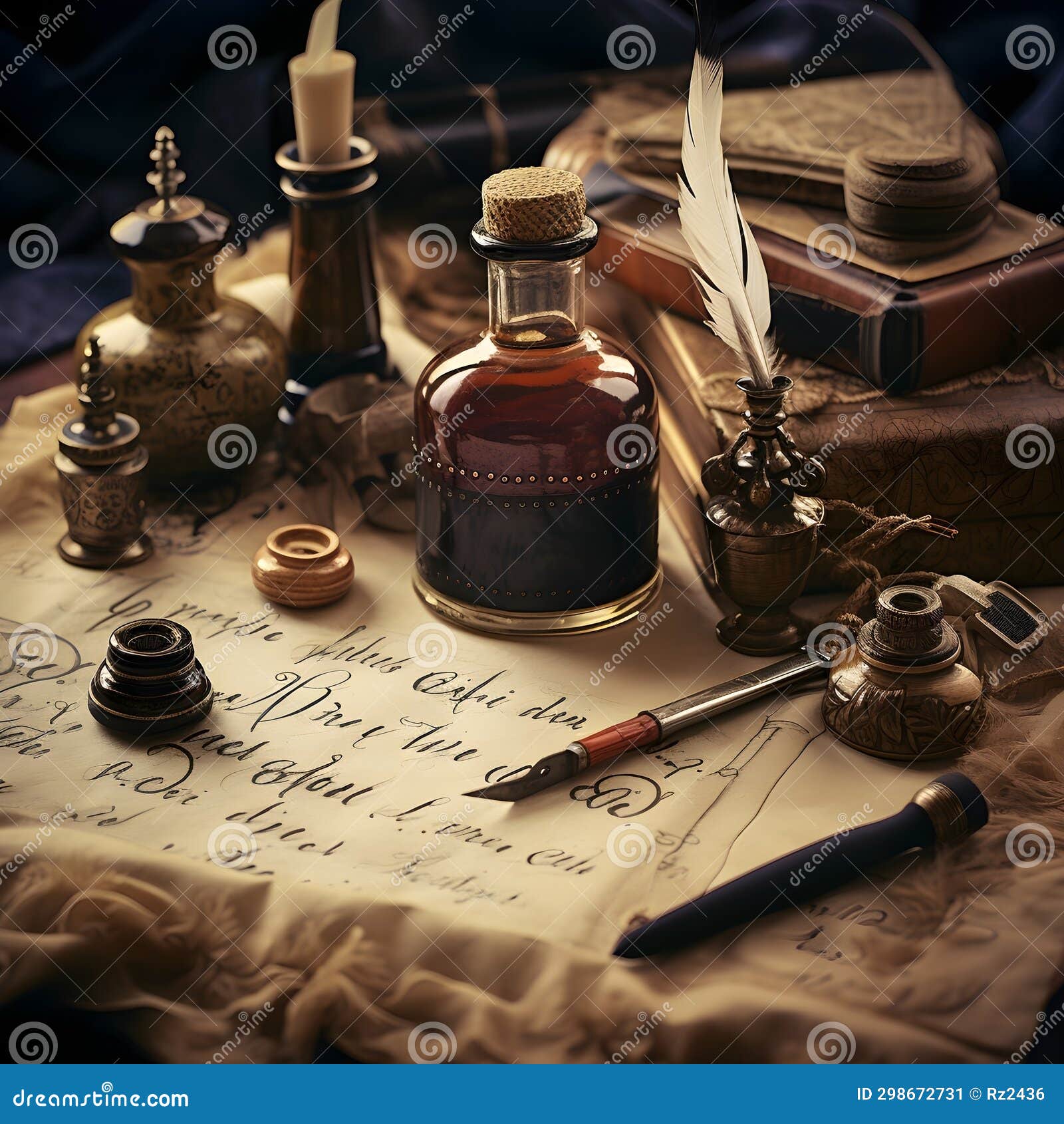 Antique Calligraphy Writing Table. AI Generated Stock Illustration ...