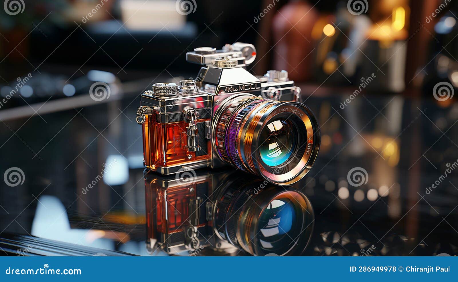 Antique Camera Captures Shiny Chrome SLR Lens Stock Photo - Image of ...
