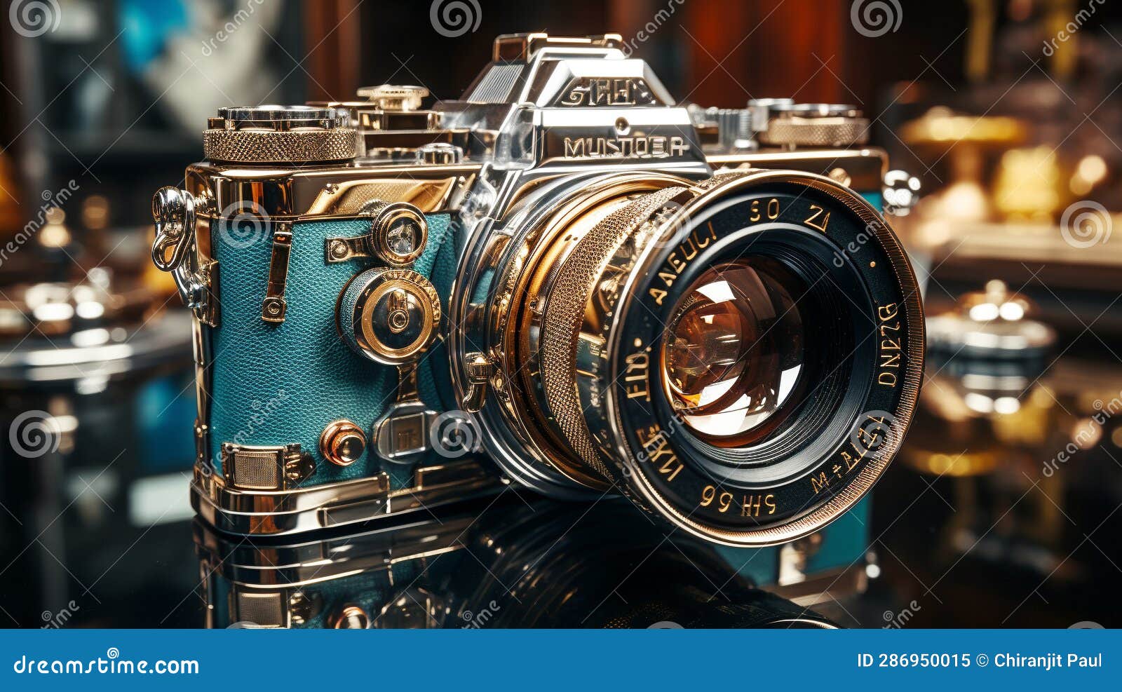 Antique Camera Captures Shiny Chrome SLR Lens Stock Image - Image of ...