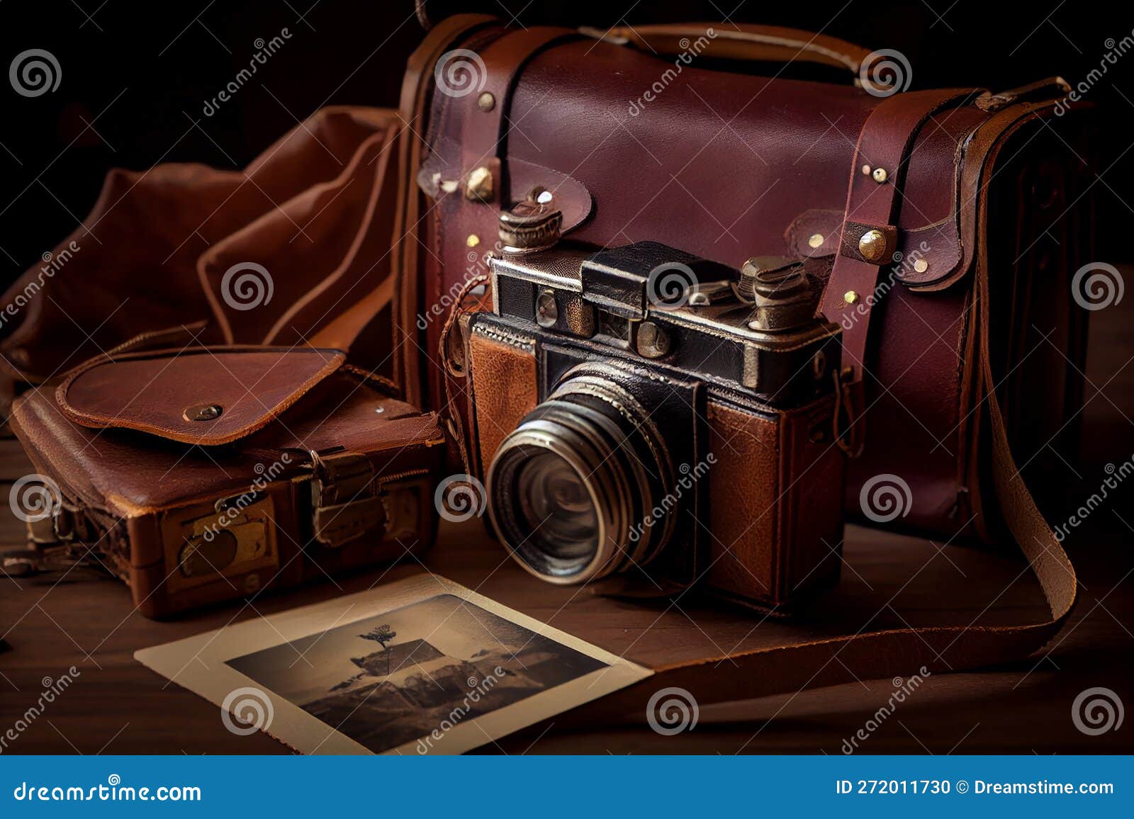 Antique Camera and Equipment on Leather Suitcase ,generative AI Stock ...