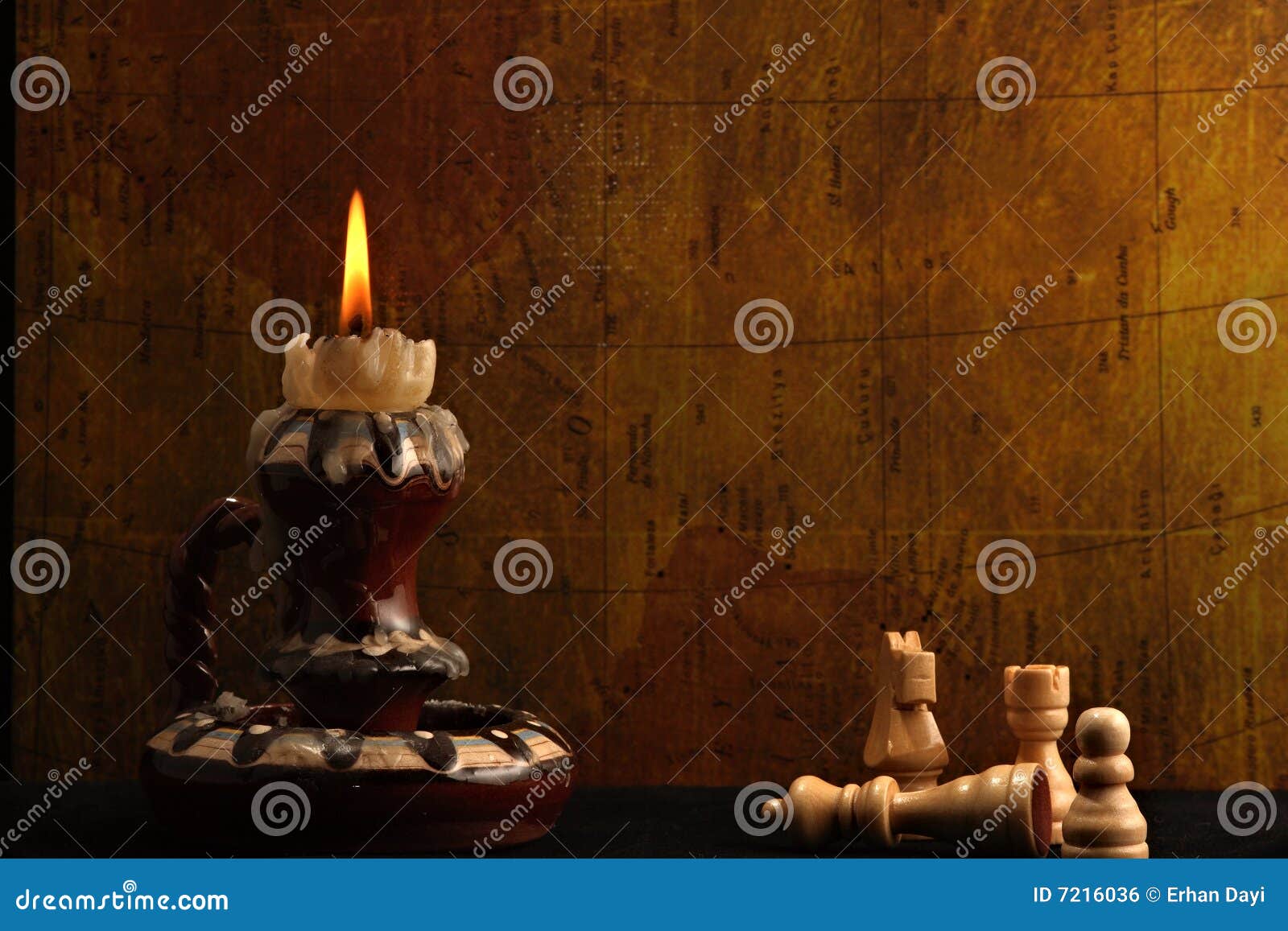Antique Candle and Chess Pieces Stock Photo - Image of fire, candle ...
