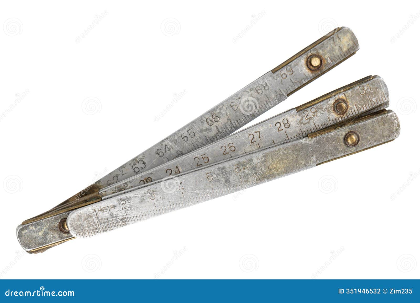 Antique Carpenter S Brass Ruler Isolated on White Stock Photo - Image ...