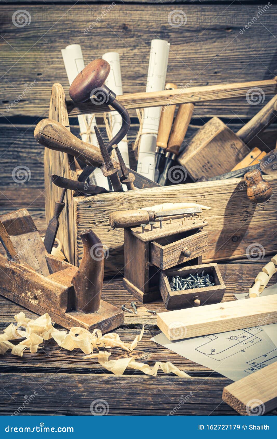 Antique Carpentry Workshop in Rustic Wooden Shed Stock Image - Image of ...