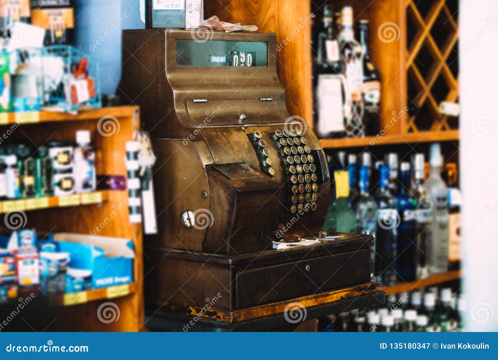 Antique Cash Register Machine in a Shop Stock Image - Image of metal ...