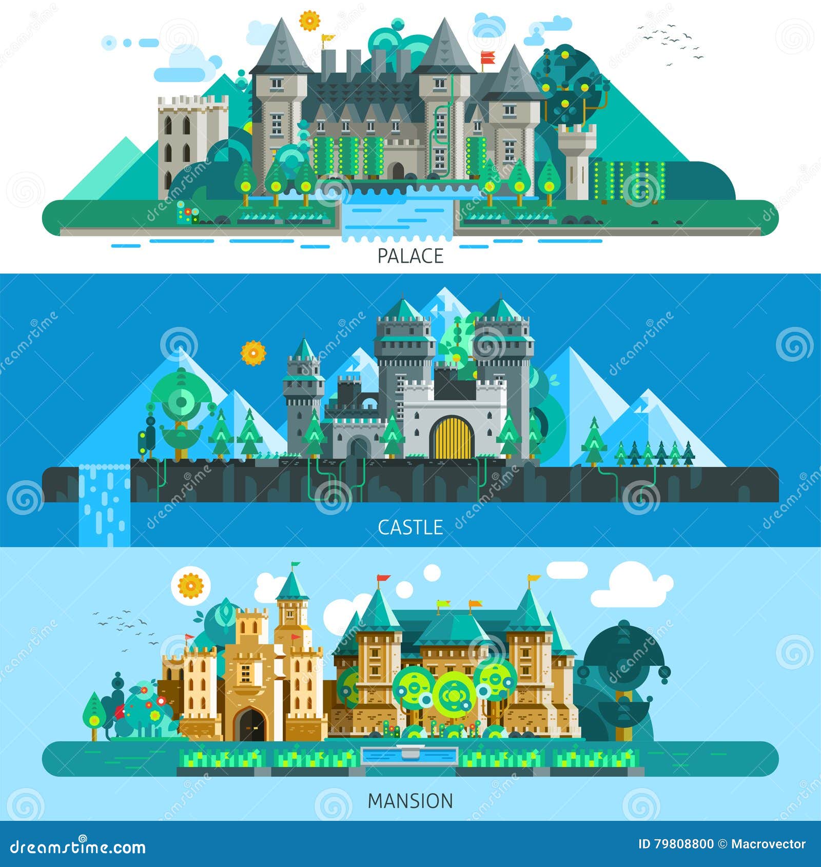 Antique Castles Horizontal Banners Stock Vector - Illustration of ...