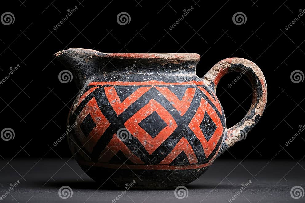 Antique Ceramic Pitcher with Geometric Patterns Stock Illustration ...