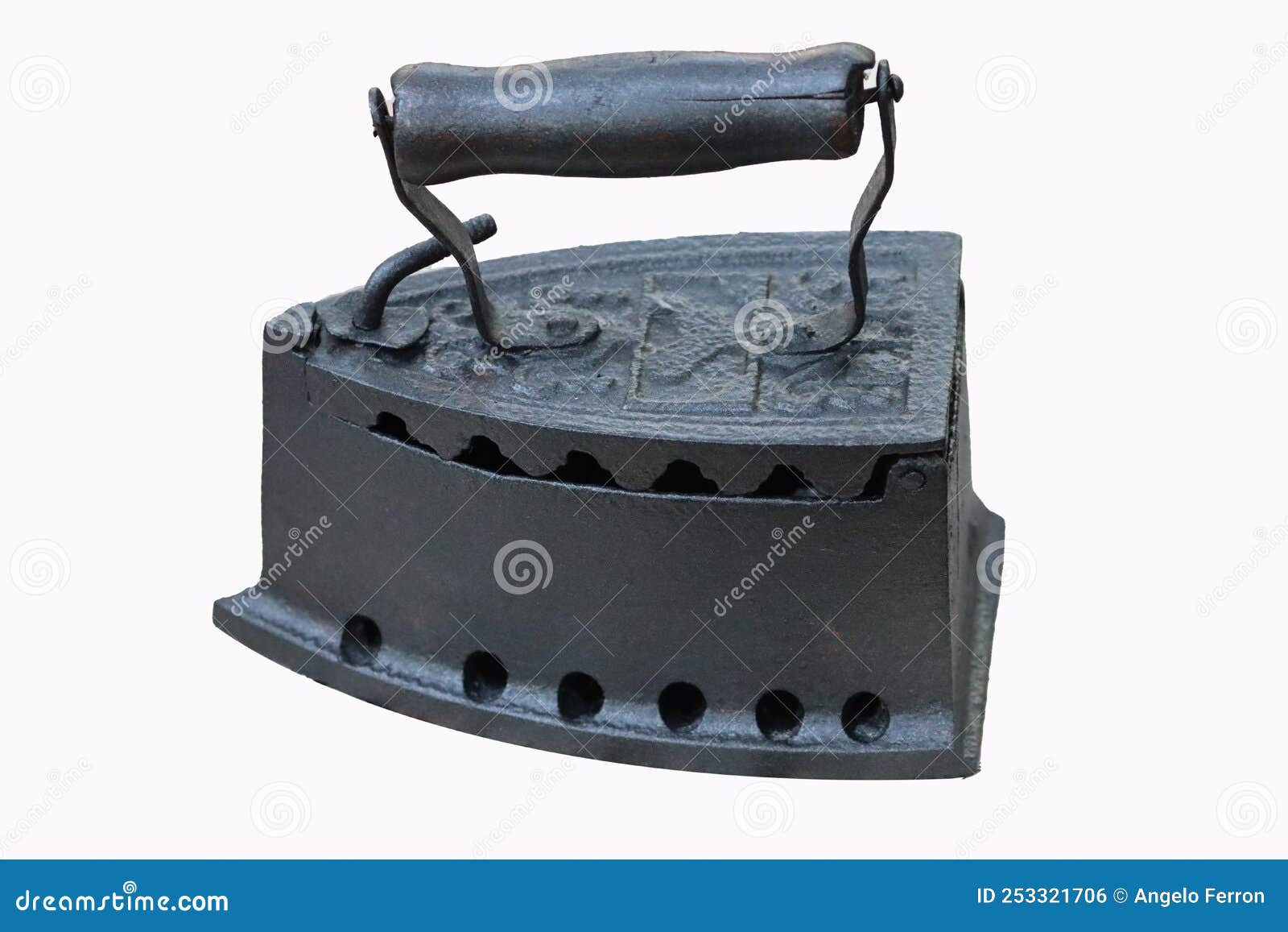 Antique Charcoal Irons. Vintage Irons In Row On Wooden Shelf.Old ...