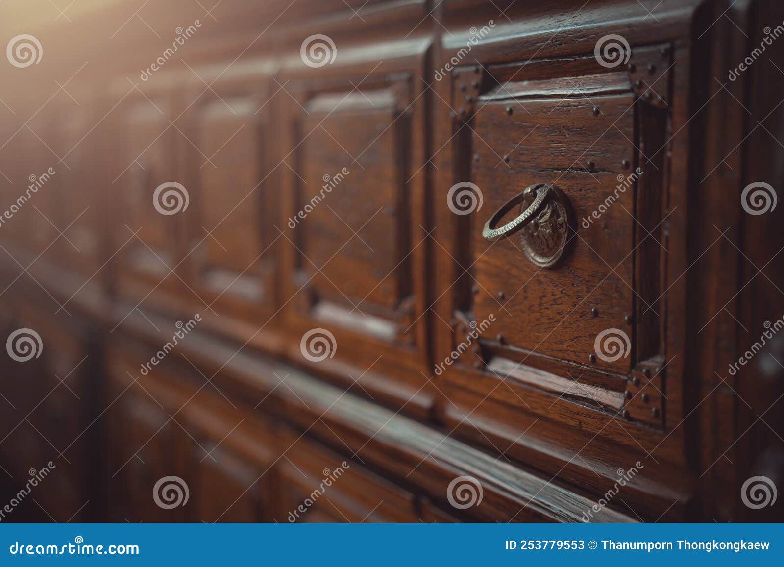 Antique Chest of Drawers with Retro Copper Handle Stock Image - Image ...