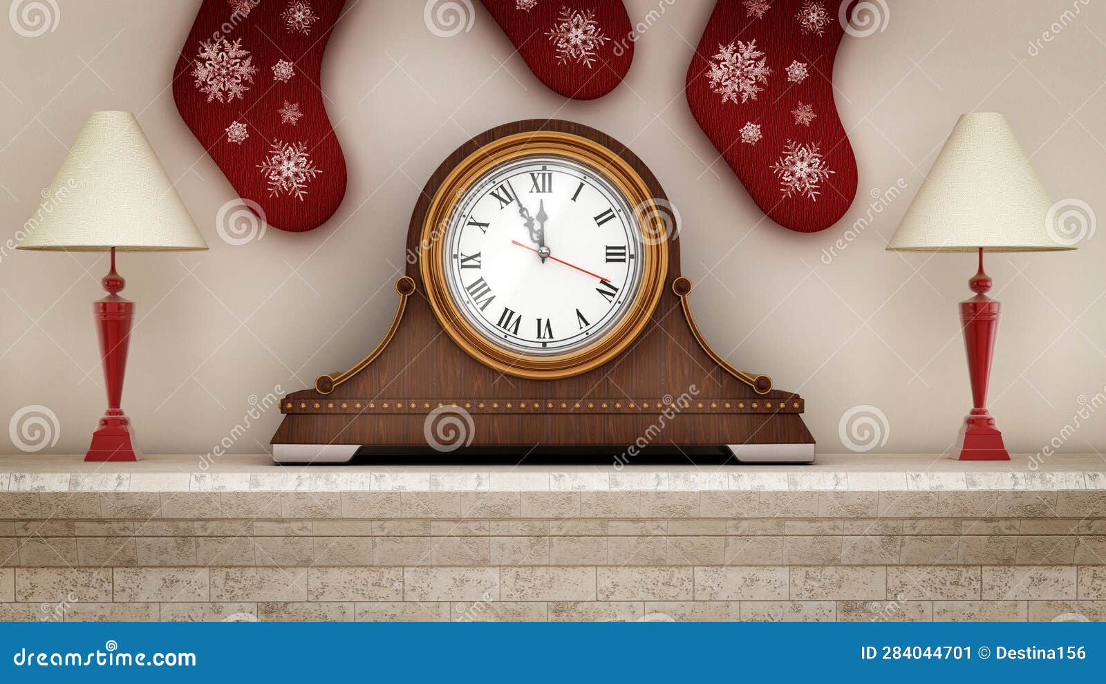 Antique Chimney Clock Standing on Marble Surface. 3D Illustration Stock ...