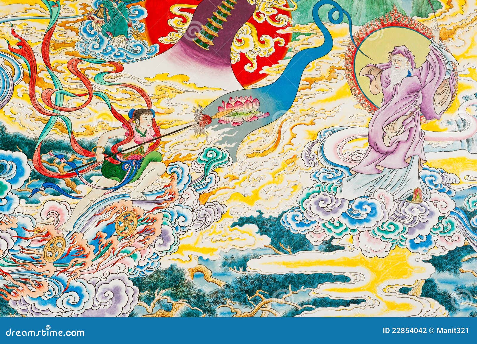 Antique Chinese mural. stock photo. Image of thailand - 22854042