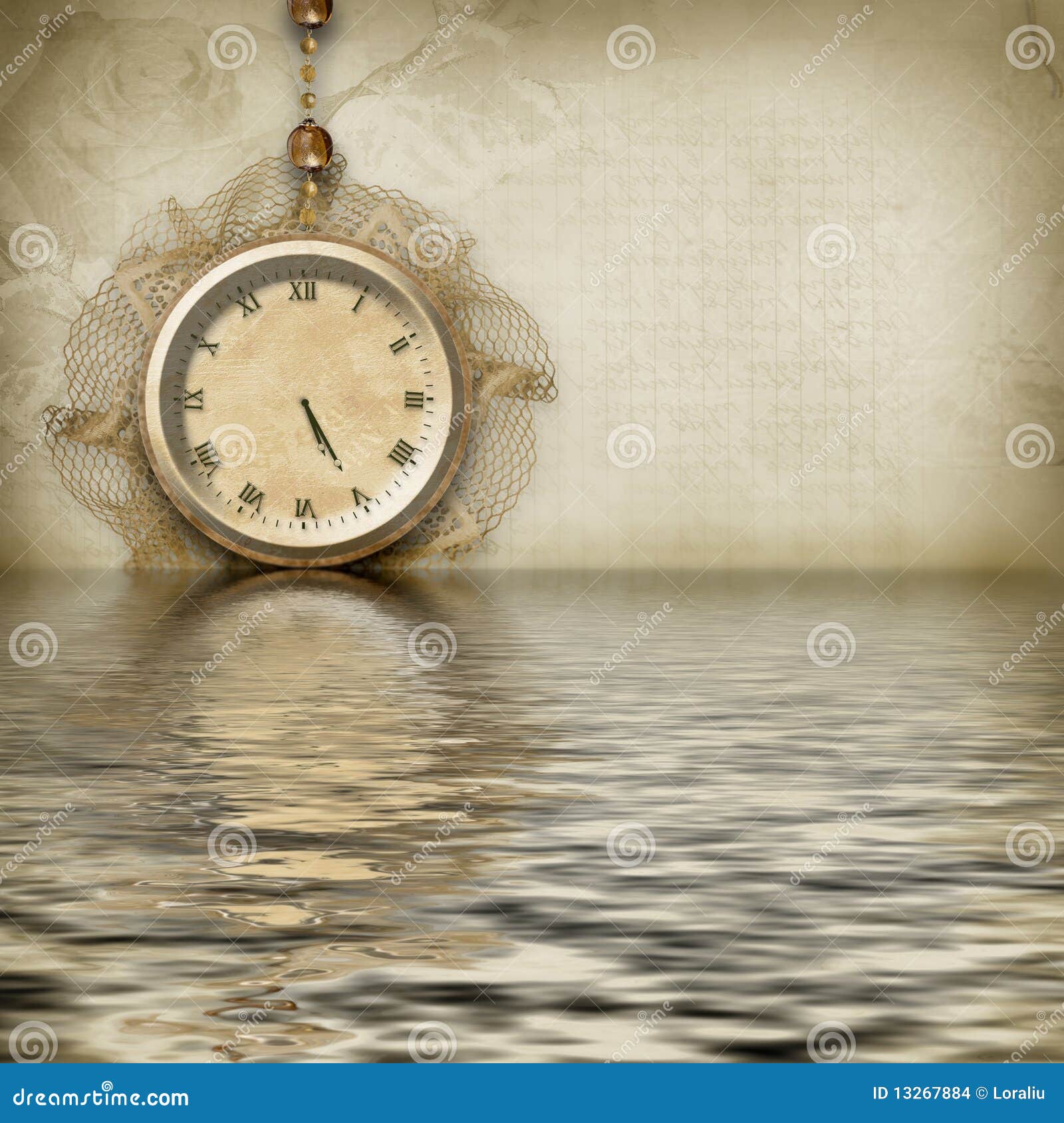 Antique Clock Face Reflected Stock Illustration - Illustration of lace ...