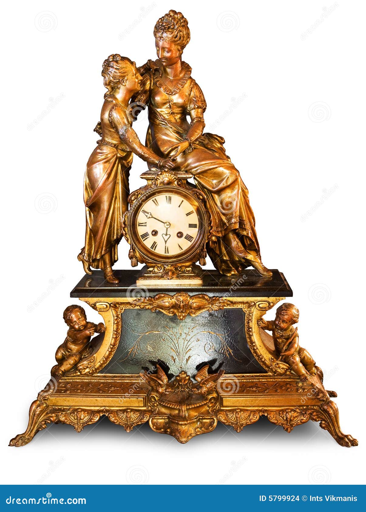 Antique Clock with Figurines Stock Photo - Image of hands, face: 5799924