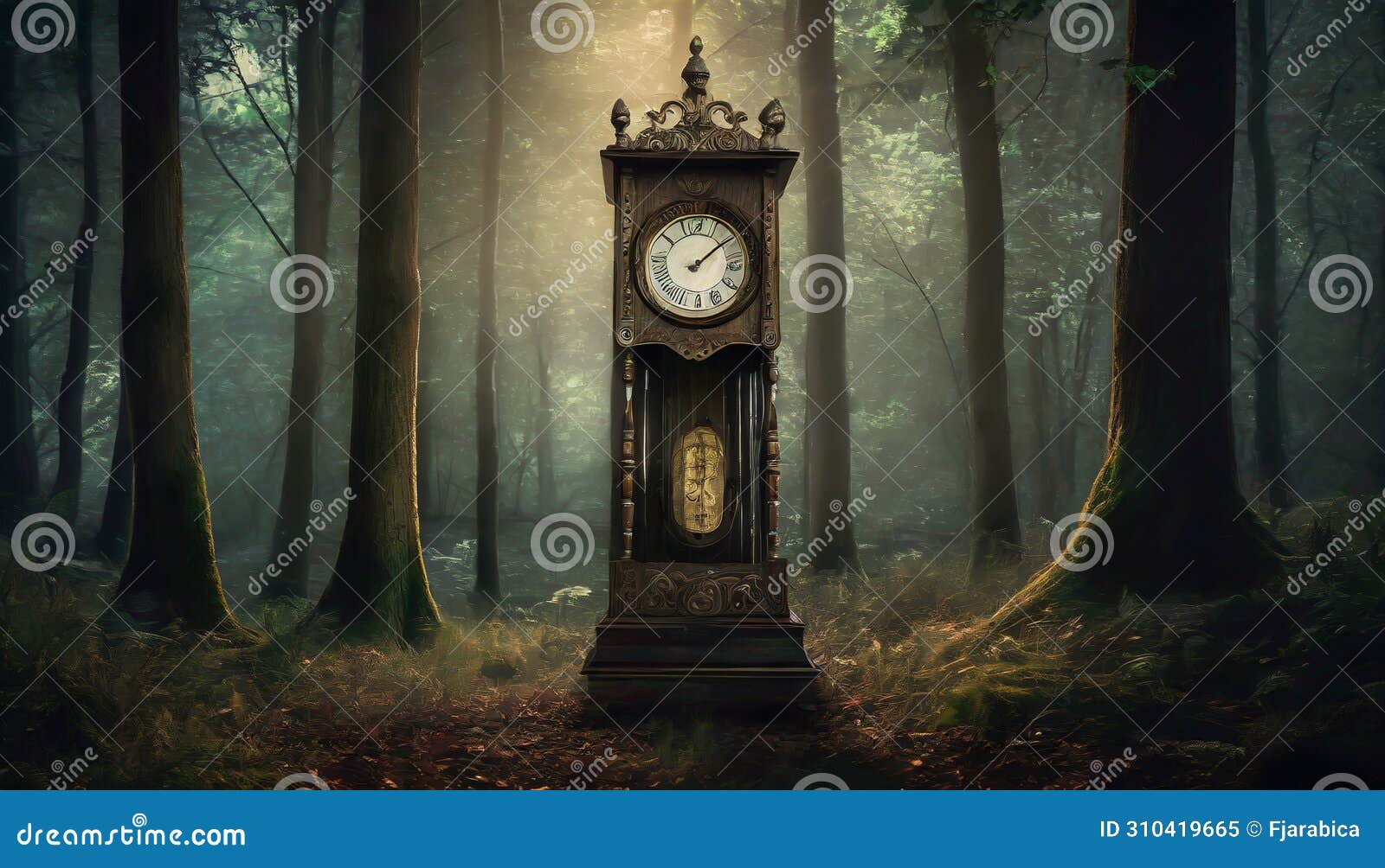 Antique Clock in the Forest Stock Illustration - Illustration of ...