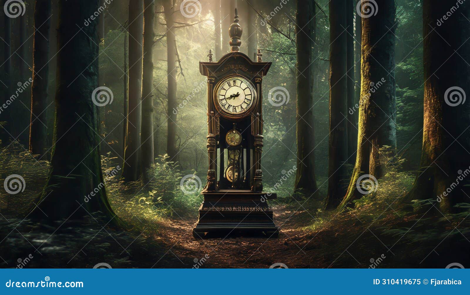 Antique Clock in the Forest Stock Illustration - Illustration of grave ...