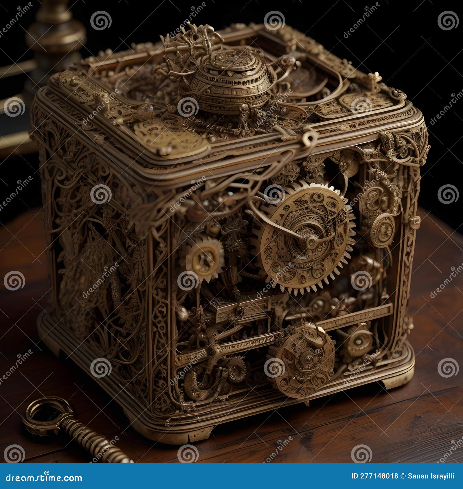Antique Clock Mechanism on a Wooden Table. Close-up Stock Illustration ...