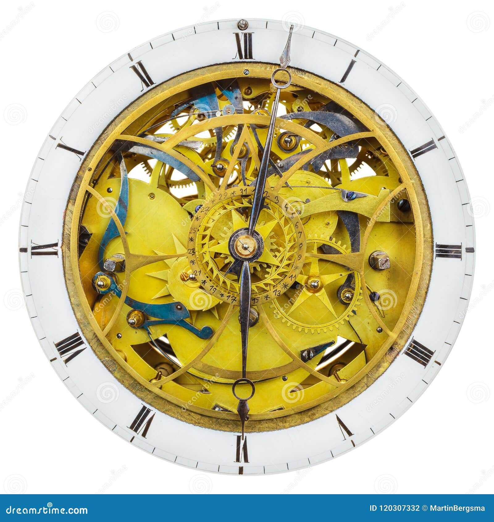 Antique Clock with Open Innerworks and Gear Wheels Isolated on W Stock ...