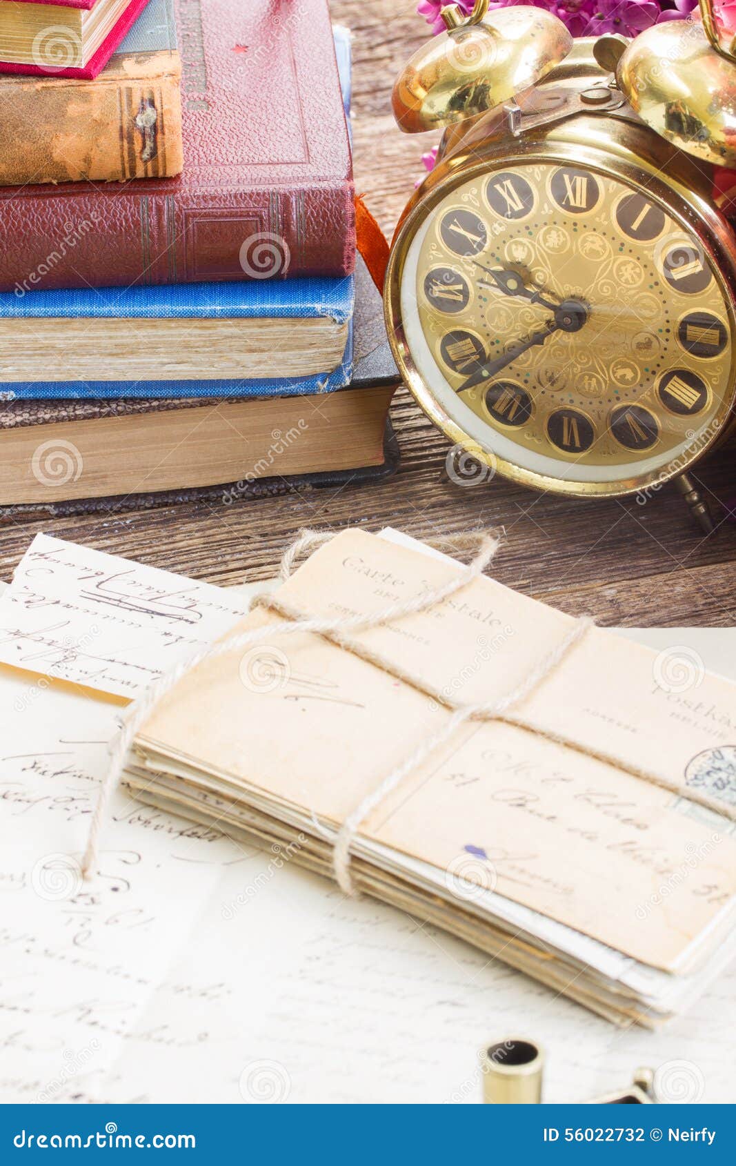 Antique Clock with Pile of Mail Stock Photo - Image of library, love ...