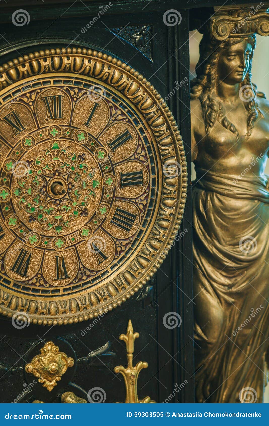 Antique Clock with Roman Numerals Stock Image - Image of marble ...
