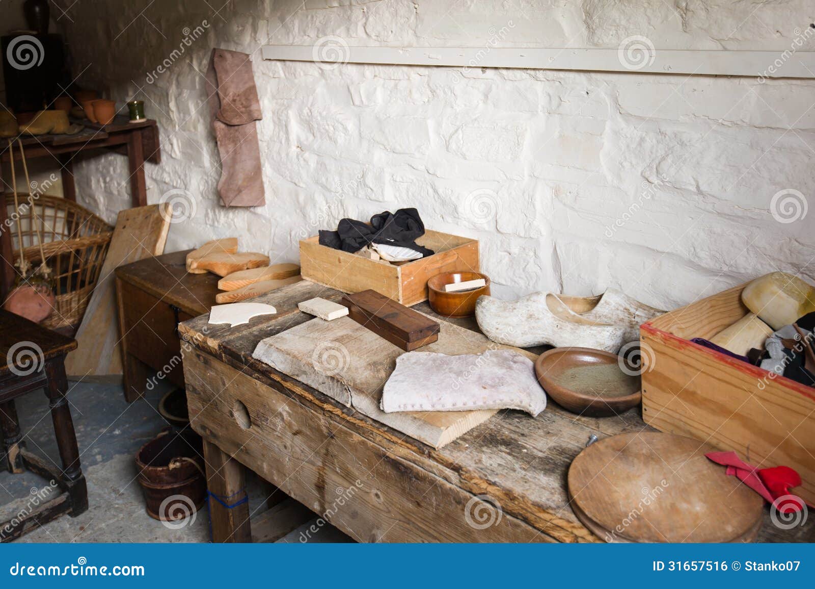 Antique cobbler workshop stock photo. Image of factory - 31657516