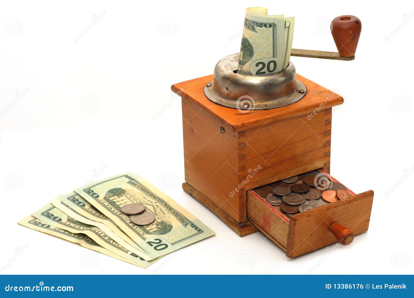 Antique Coffee Grinder with Money Stock Photo - Image of antique, money ...