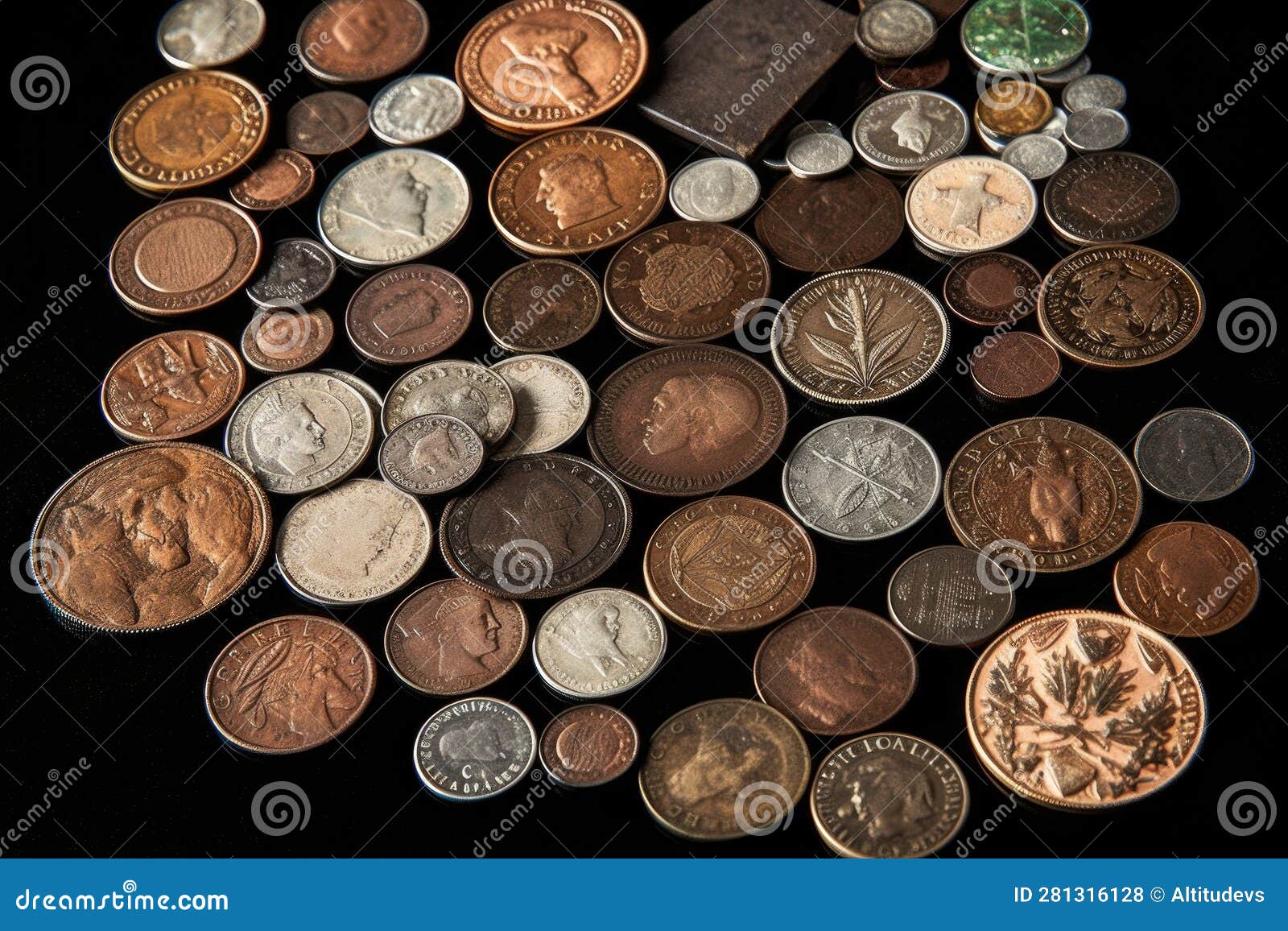 Antique Coins Collection with Various Currencies Stock Illustration ...