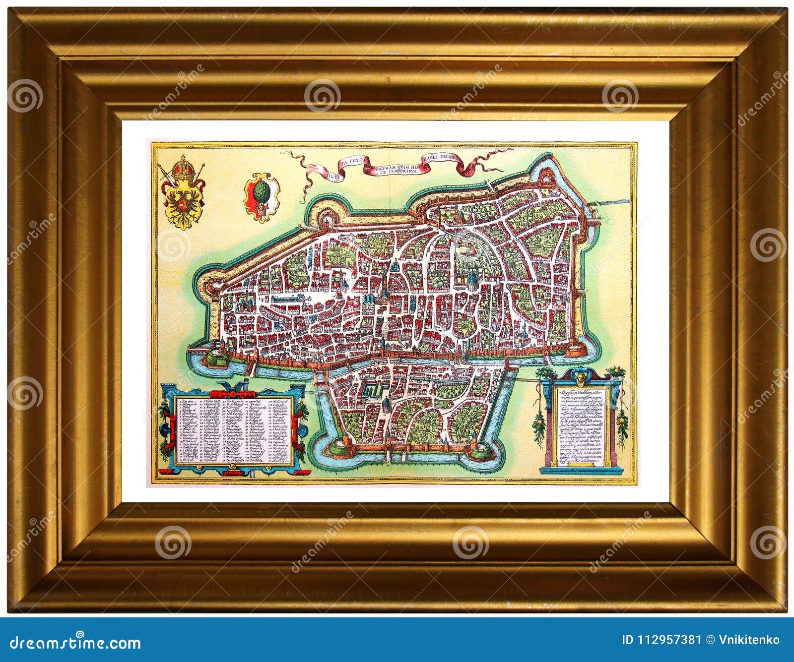 Antique City Map in the Frame Stock Image - Image of europe, river ...