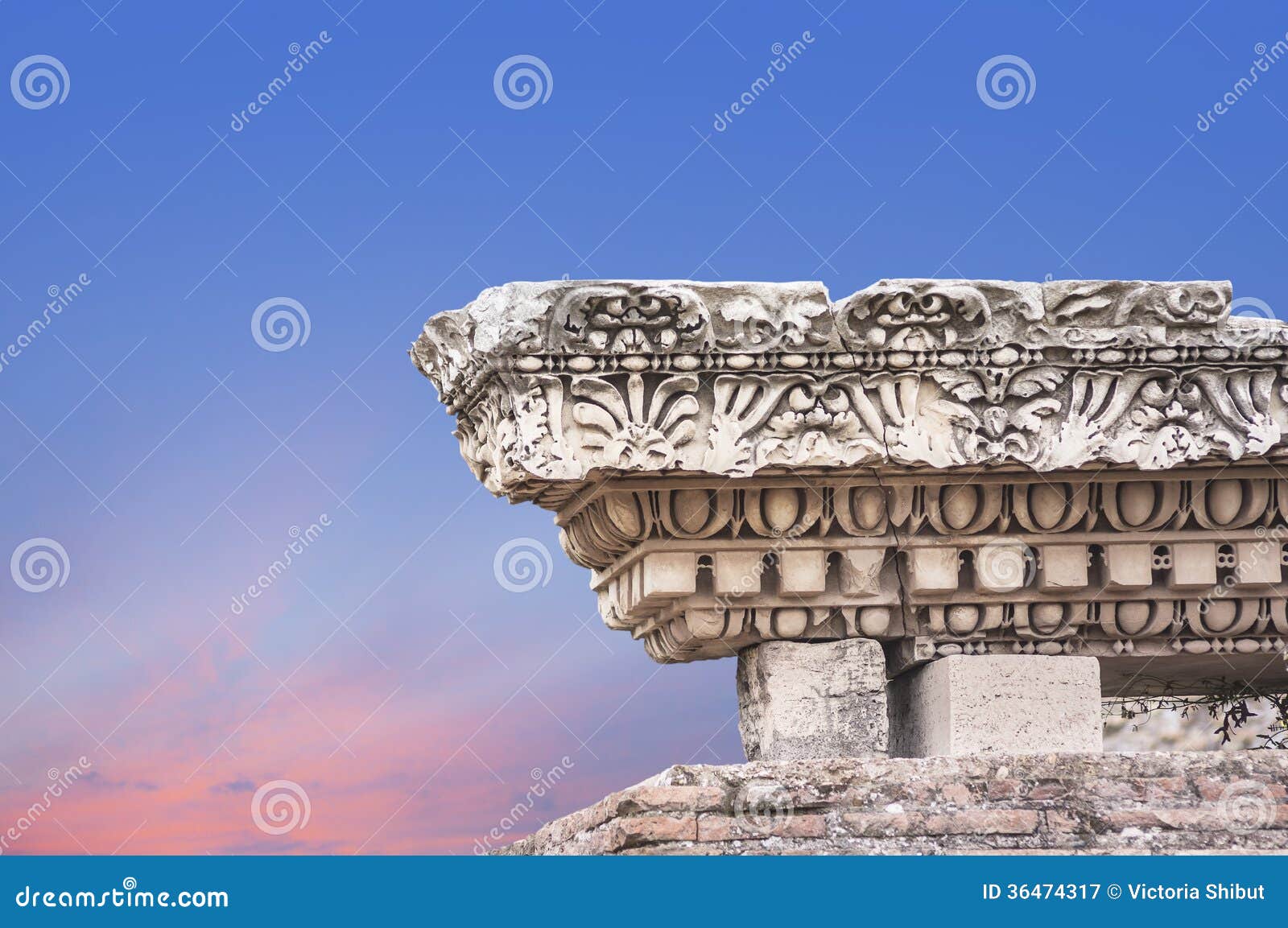 Antique Column on the Background of Dawn Sky Stock Image - Image of ...