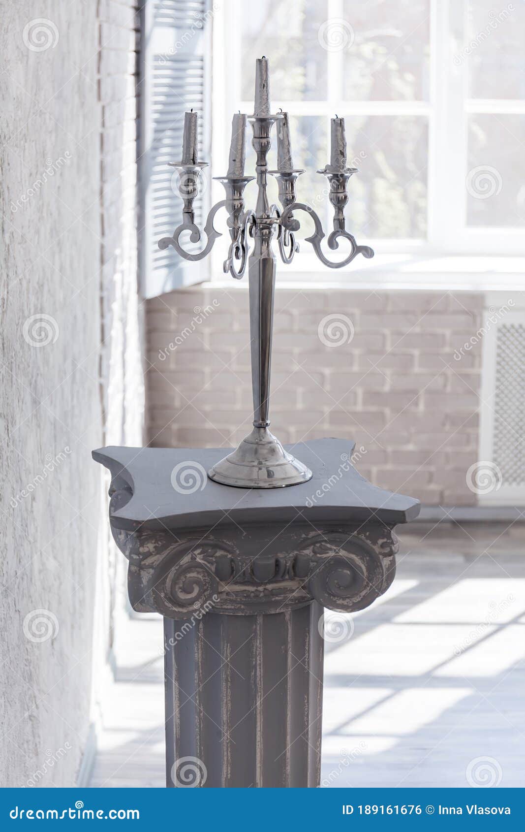 Antique Column and Candlestick with Five Candles Stock Photo - Image of ...