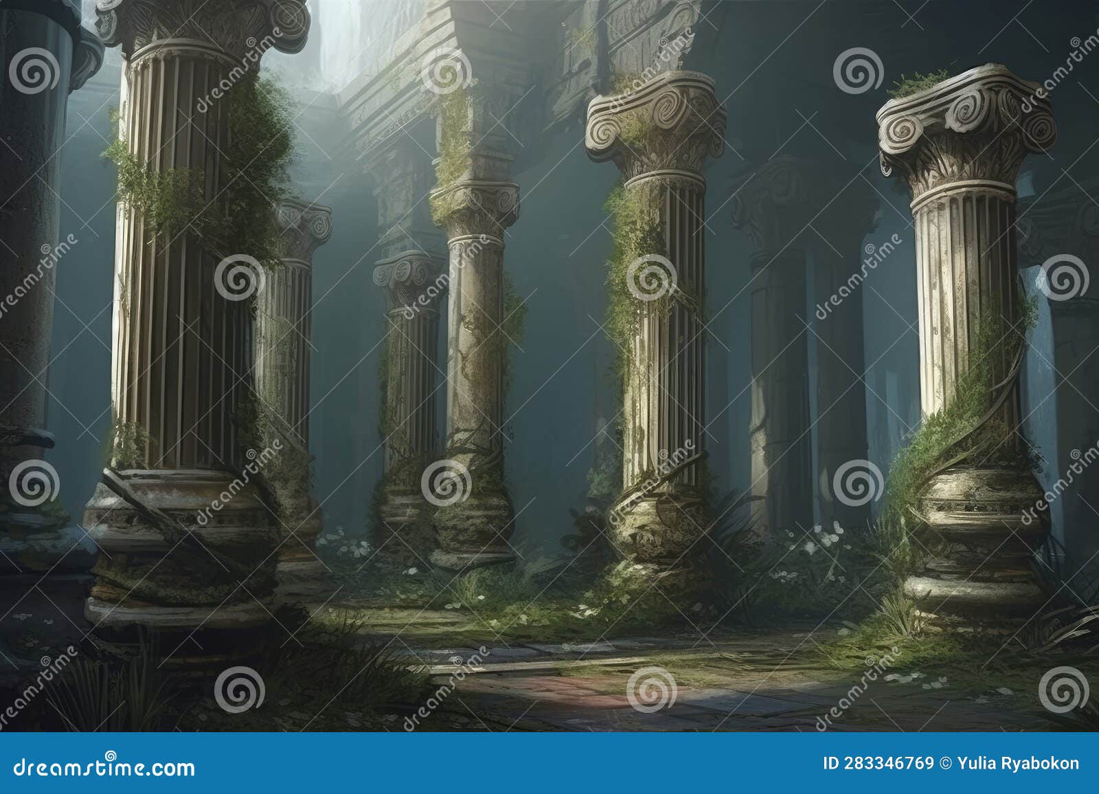 Antique Columns Forest. Generate Ai Stock Illustration - Illustration ...