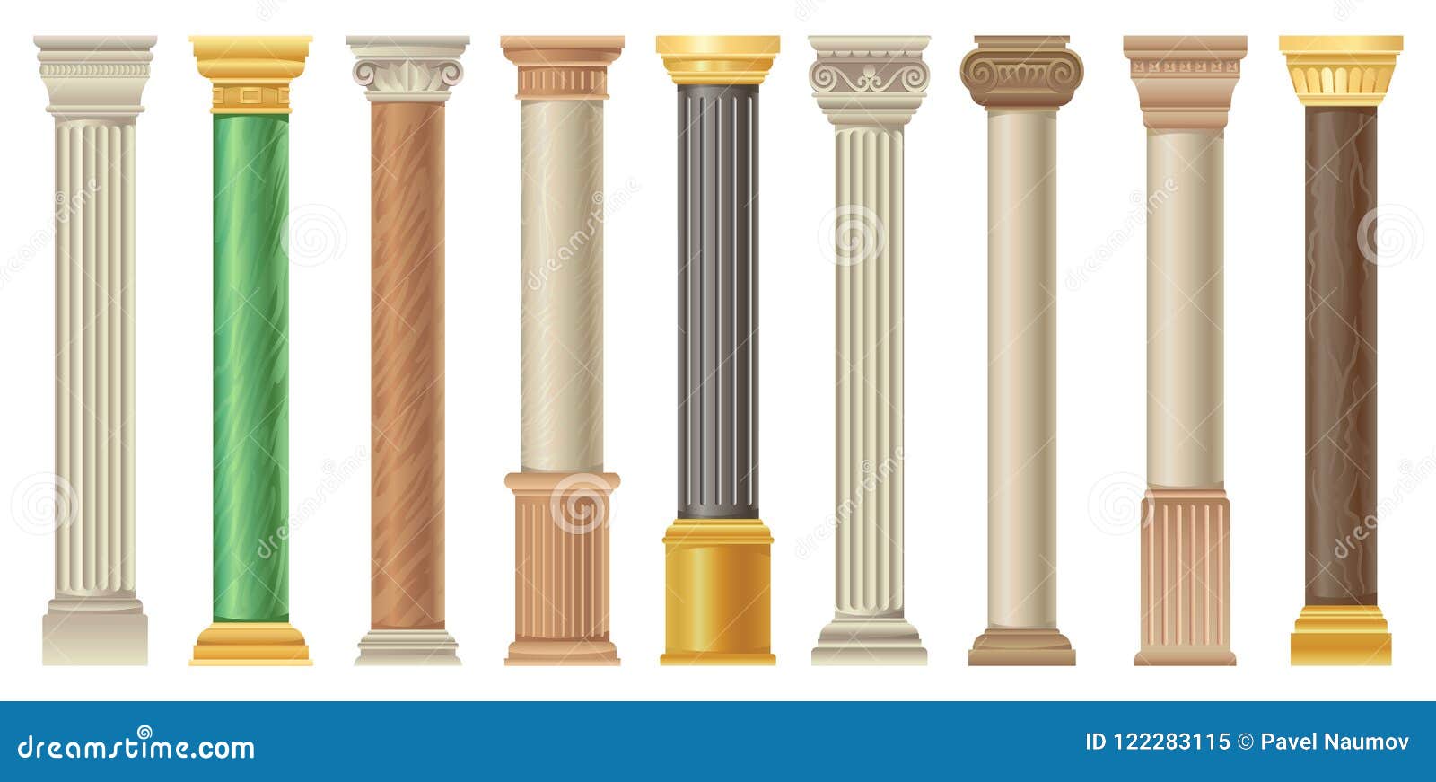 Antique Columns and Pilars Set, Classic Stone Columns in Different ... Antique Columns and Pilars Set, Classic Stone Columns in Different ...