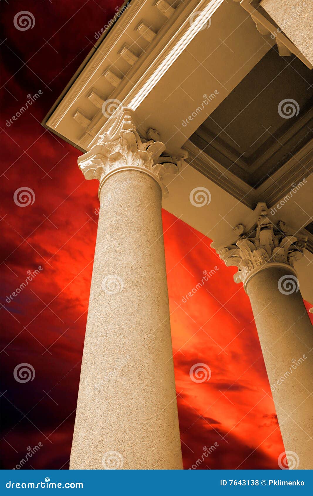The Antique Columns On The Red Sky Background Stock Photography ...