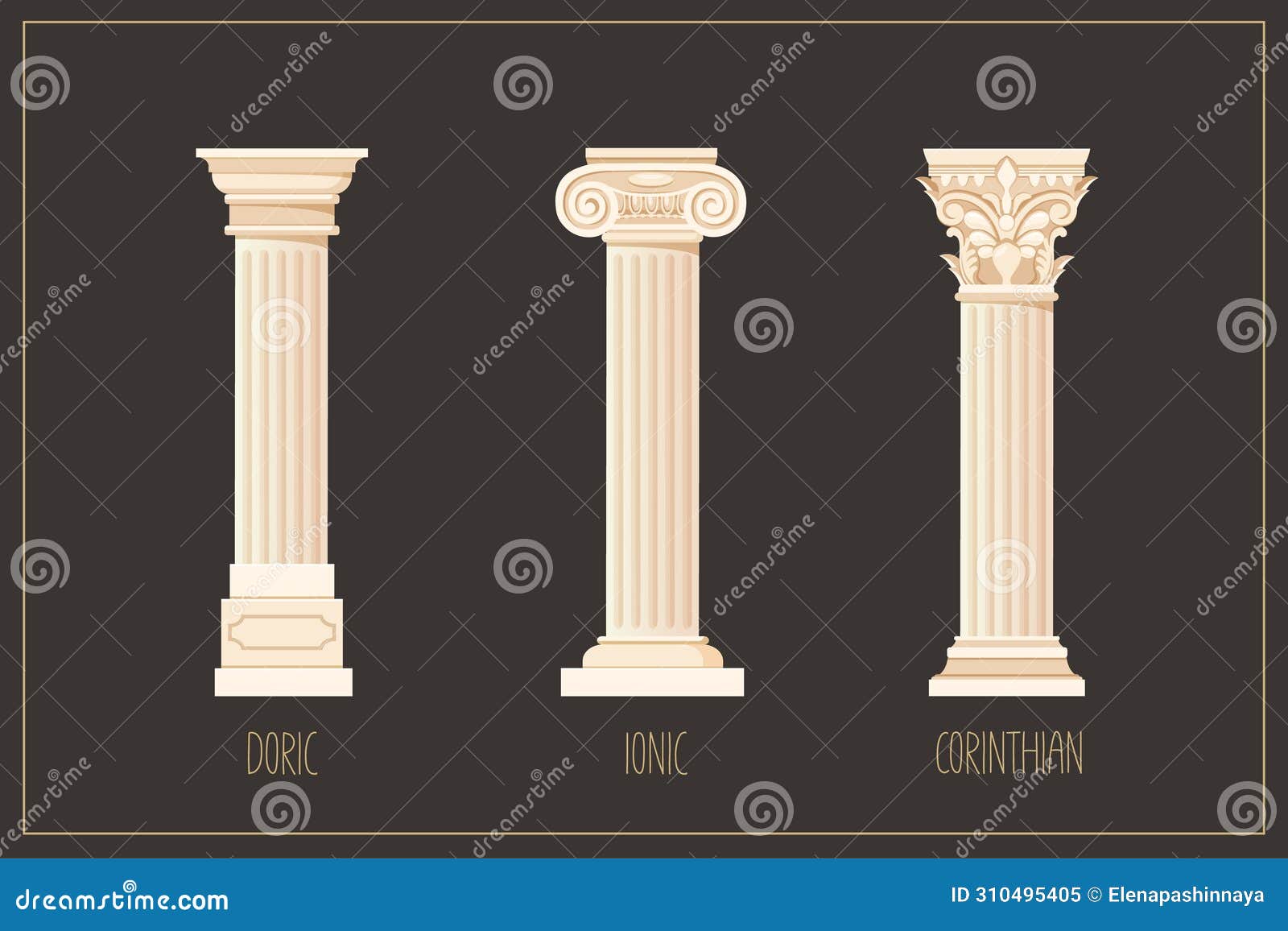Antique Columns Set with Different Styles of Greek Architecture Stock ...