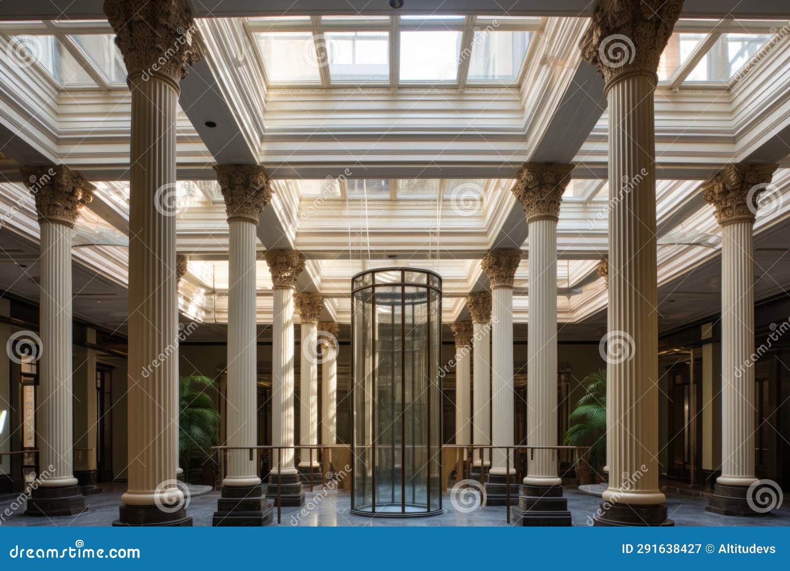 Antique Columns Supporting a Glass Ceiling in a Luxury Office Building ...