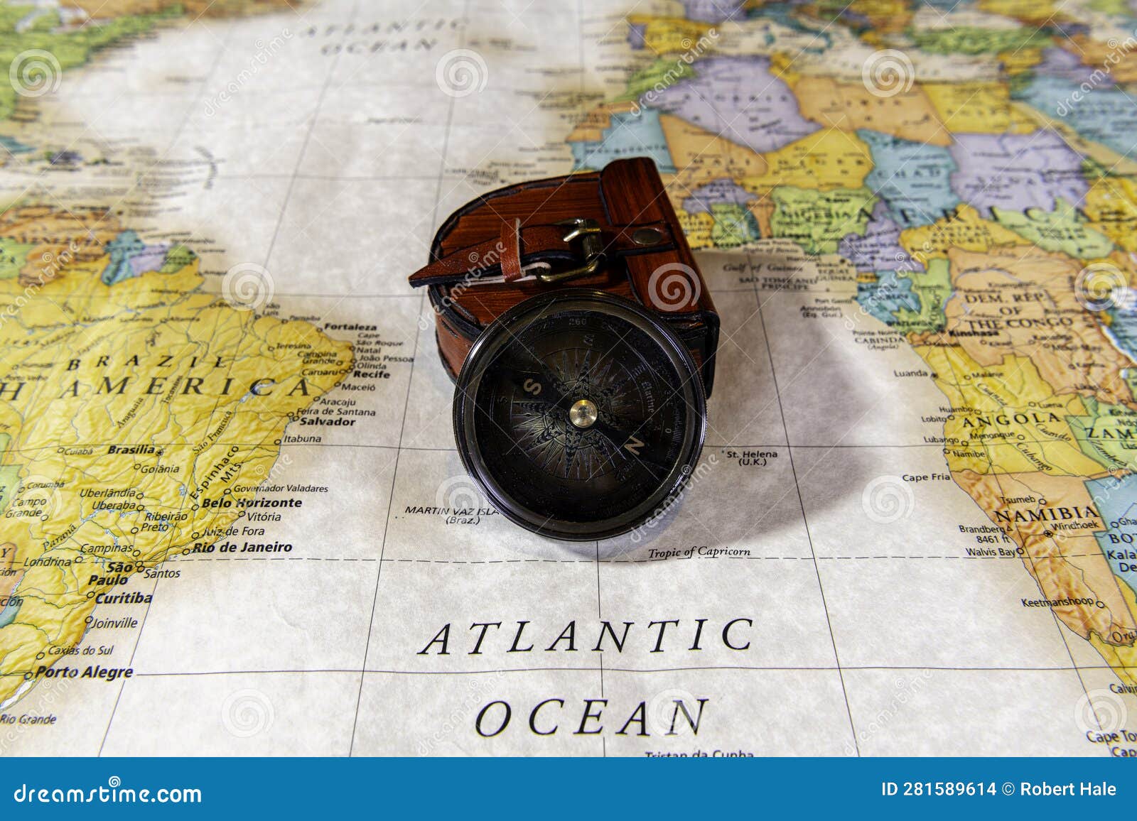 Antique Compass Isolated on World Map Stock Photo - Image of earth ...