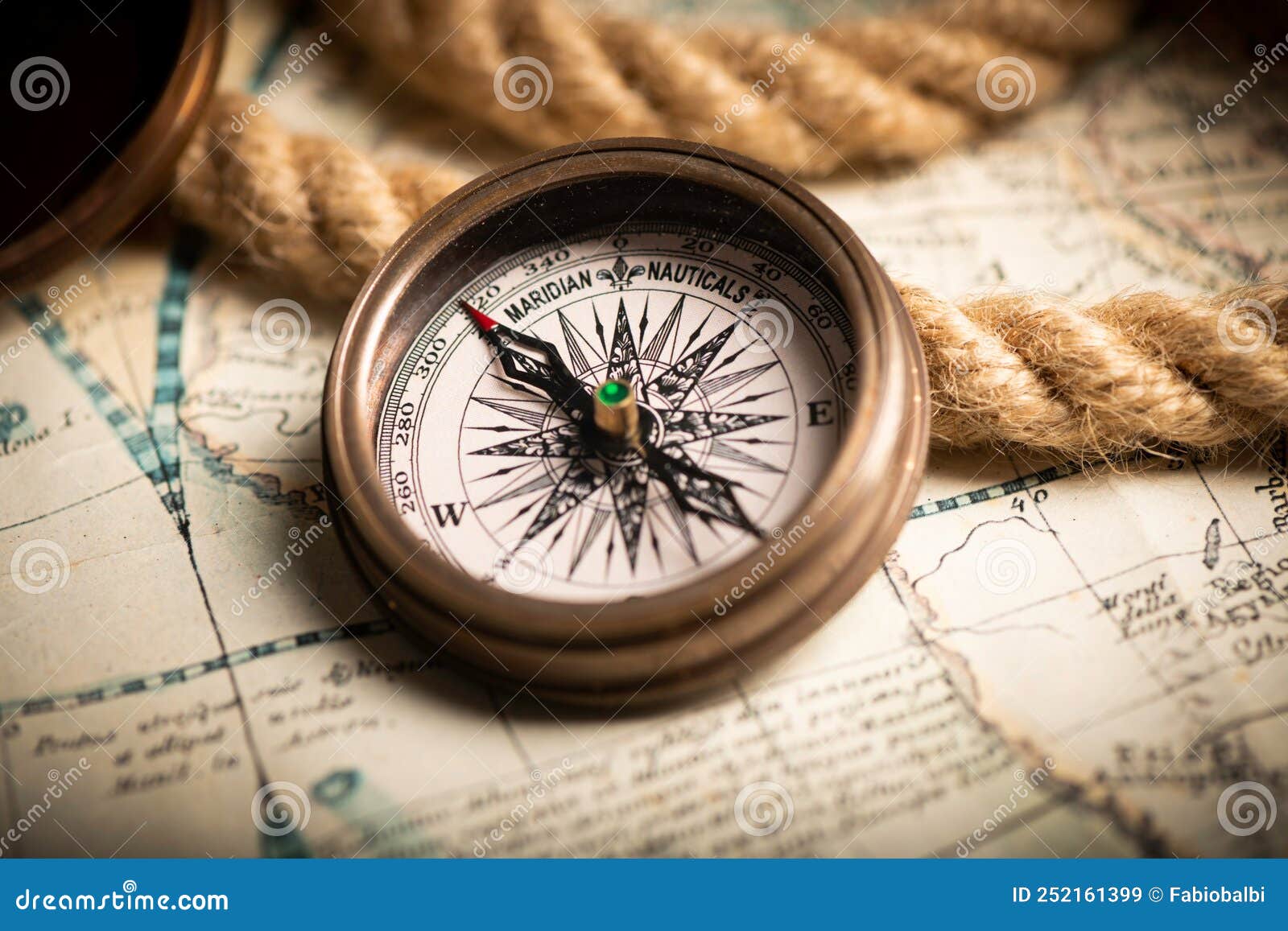 Antique Compass Lying on Old Style Map Stock Image - Image of ...