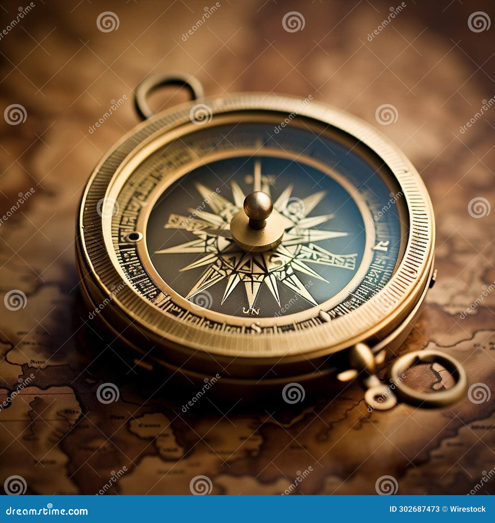 Antique Compass on a Map. AI-generated Stock Illustration ...