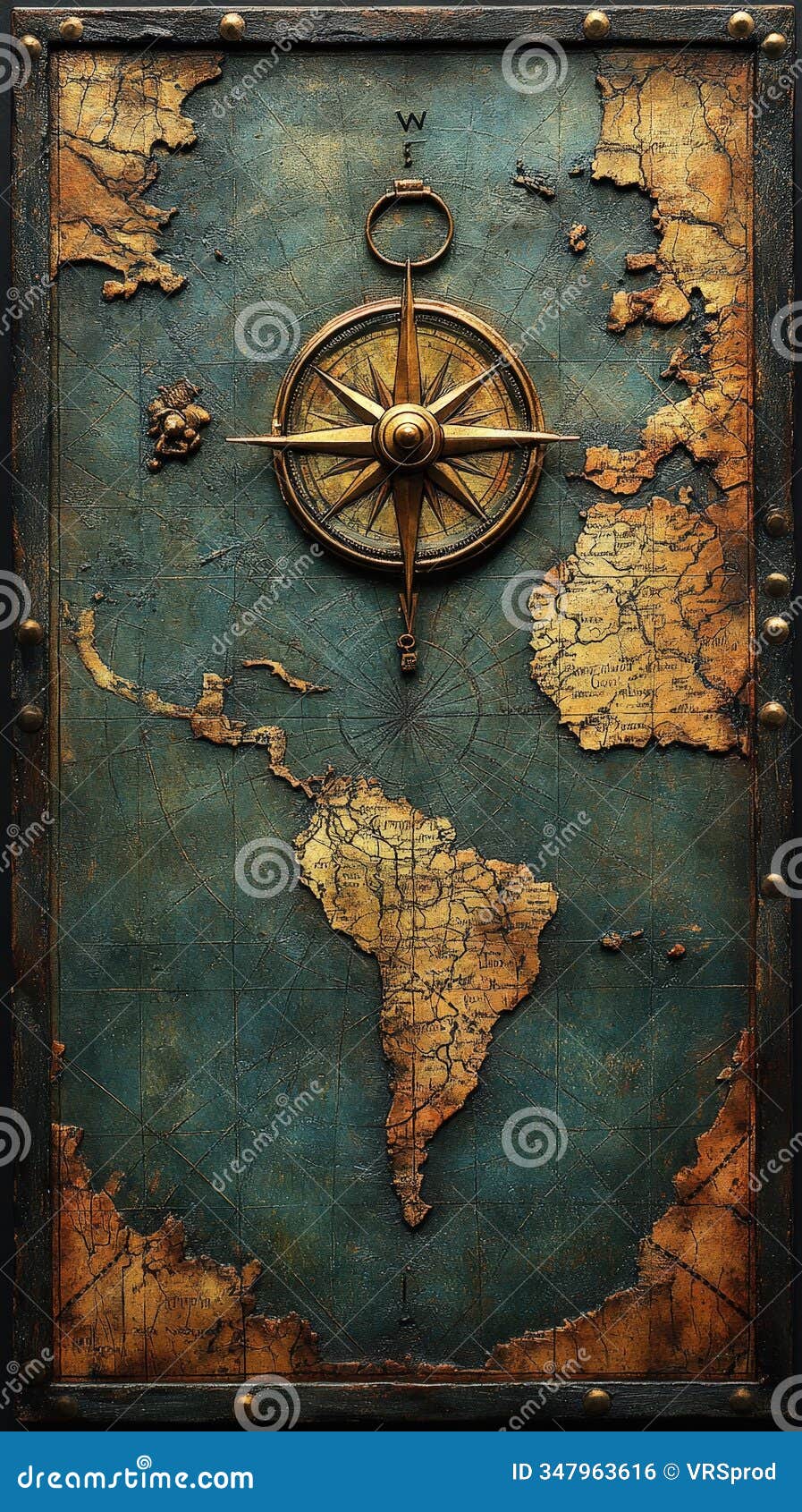 Antique Compass Map Artwork with Vintage Texture Stock Photo - Image of ...
