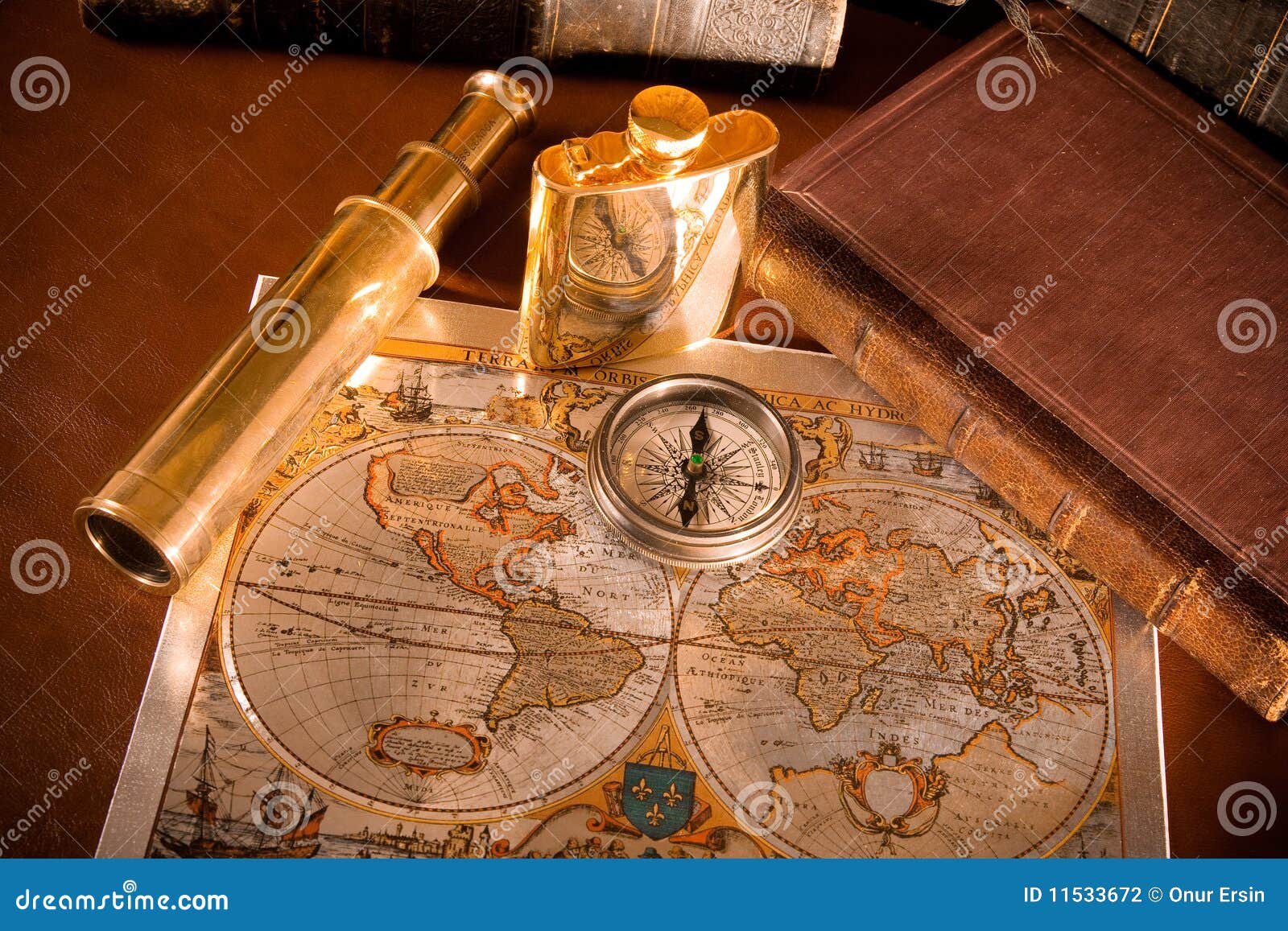 Antique Compass and Old Map Stock Photo - Image of book, topography ...