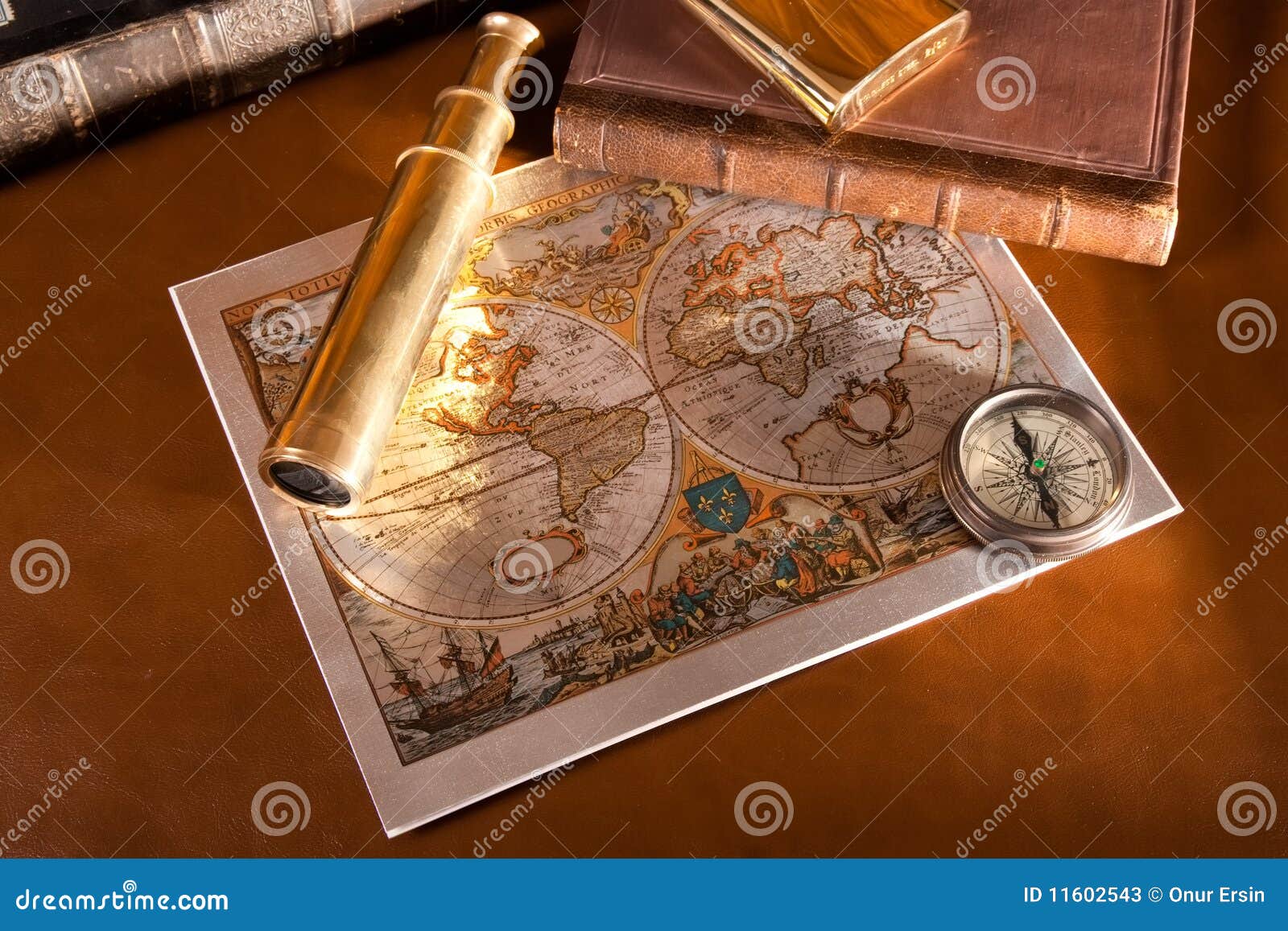 Antique Compass and Old Map Stock Image - Image of lost, searching ...