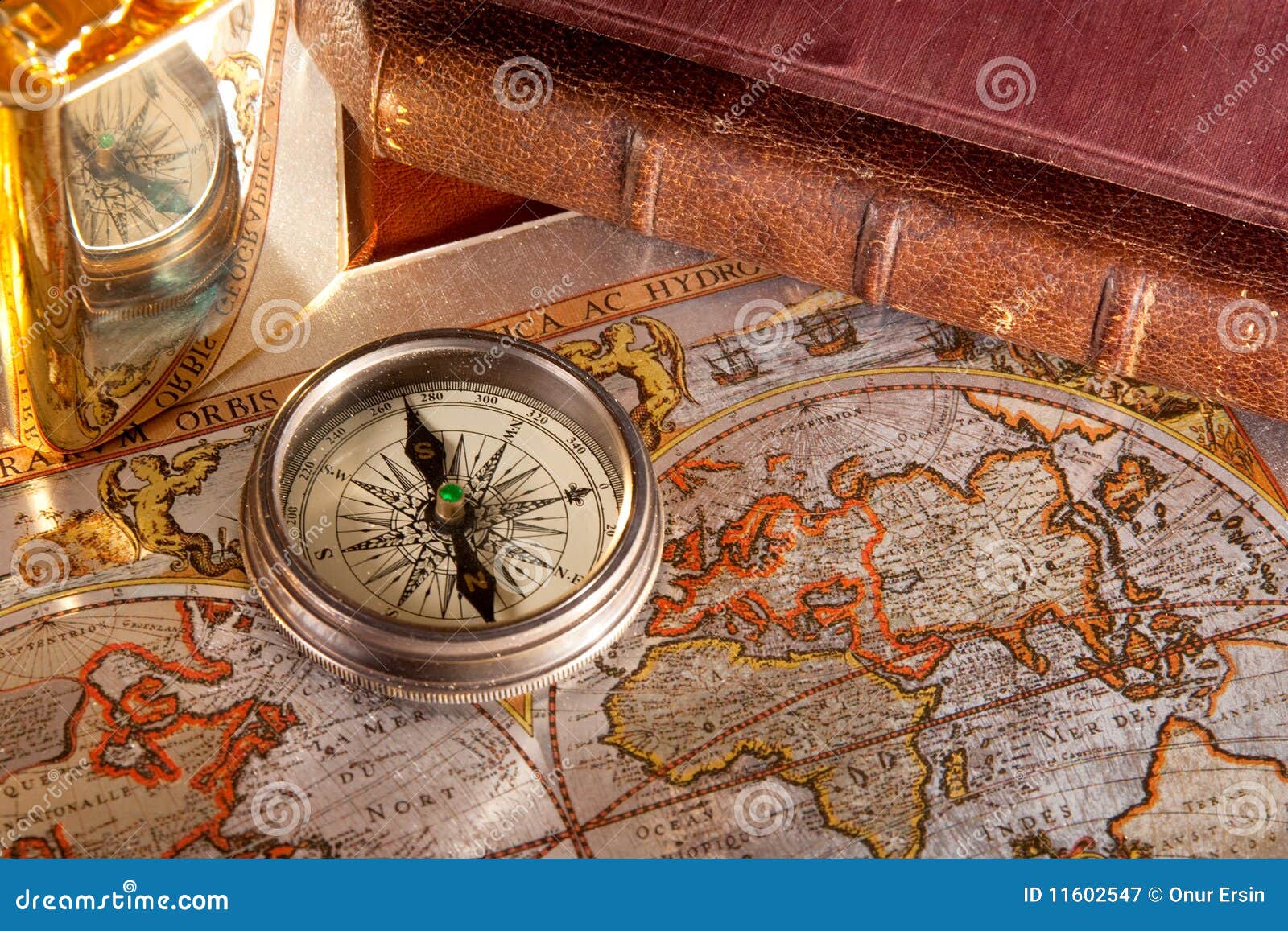 Antique Compass and Old Map Stock Image - Image of vintage, book: 11602547