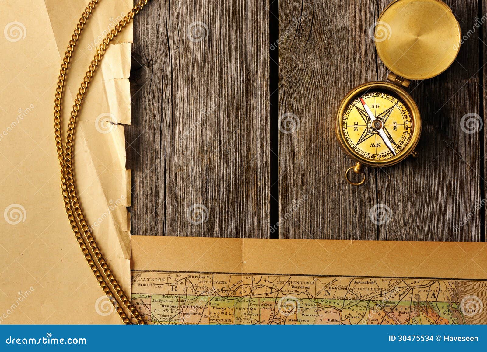 Antique Compass Over Old Map Stock Photo - Image of brown, retro: 30475534