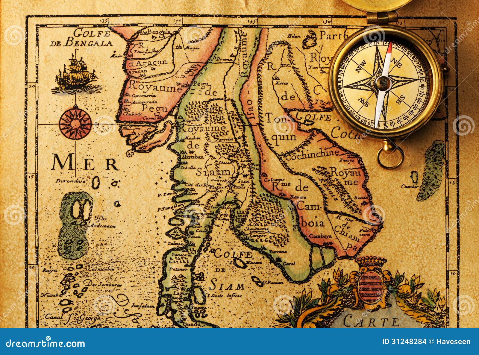 Antique Compass Over Old Map Stock Photo - Image of compass, instrument ...