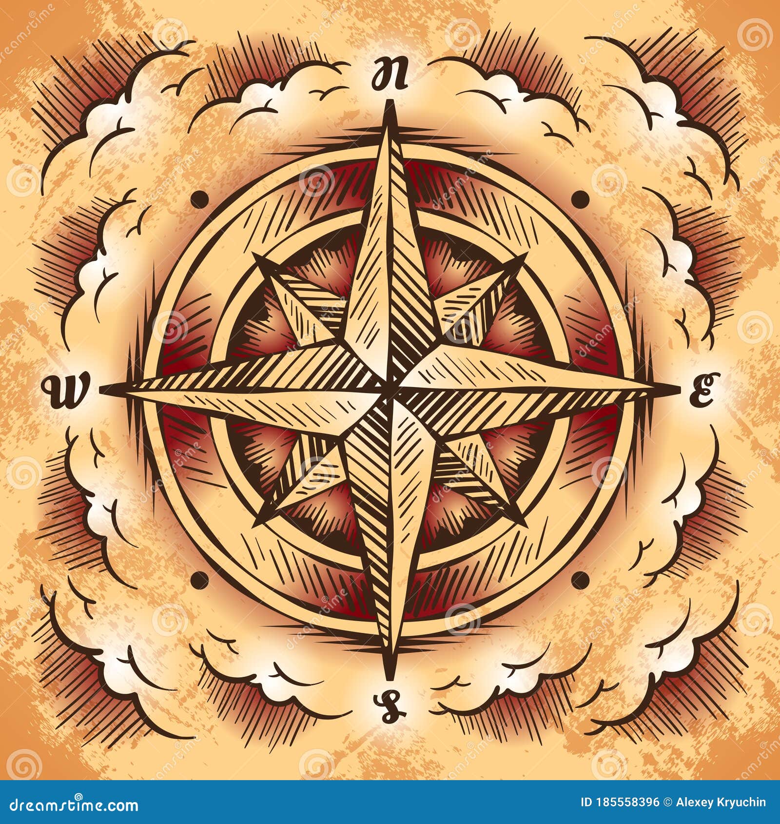 Antique compass rose stock vector. Illustration of paper - 185558396