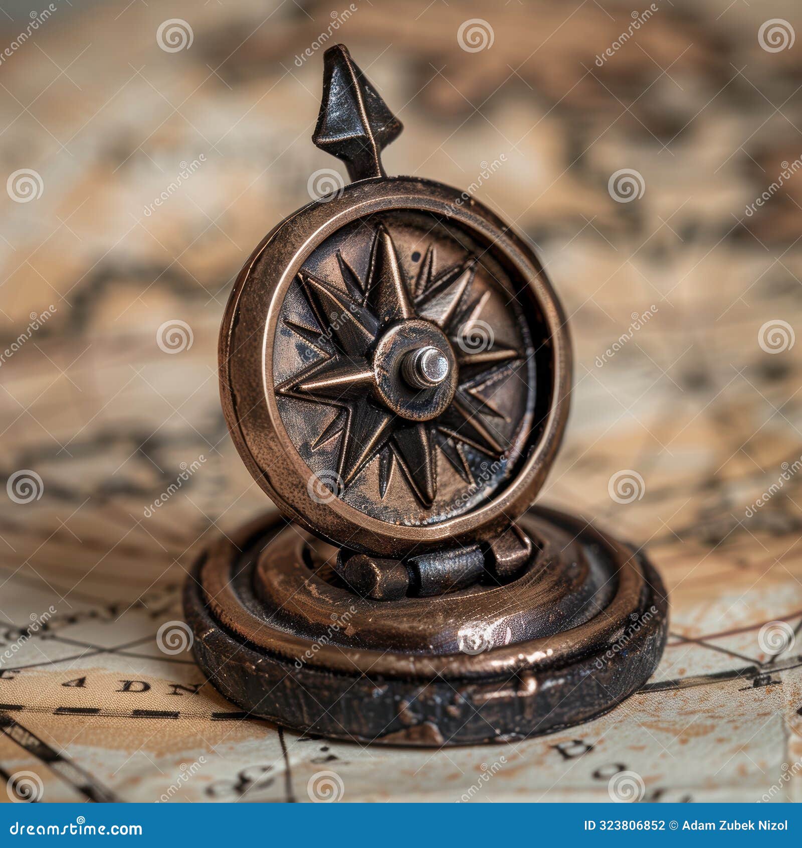 Antique Compass on Vintage Map Stock Illustration - Illustration of ...