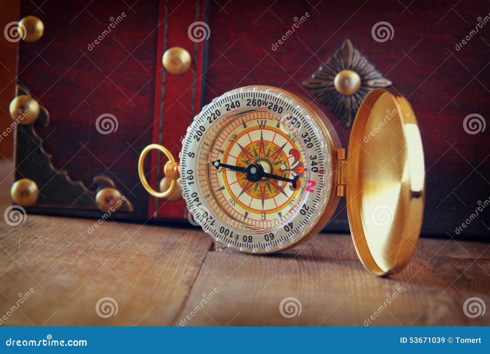 Antique Compass on Wooden Table Stock Image - Image of macro, explorer ...