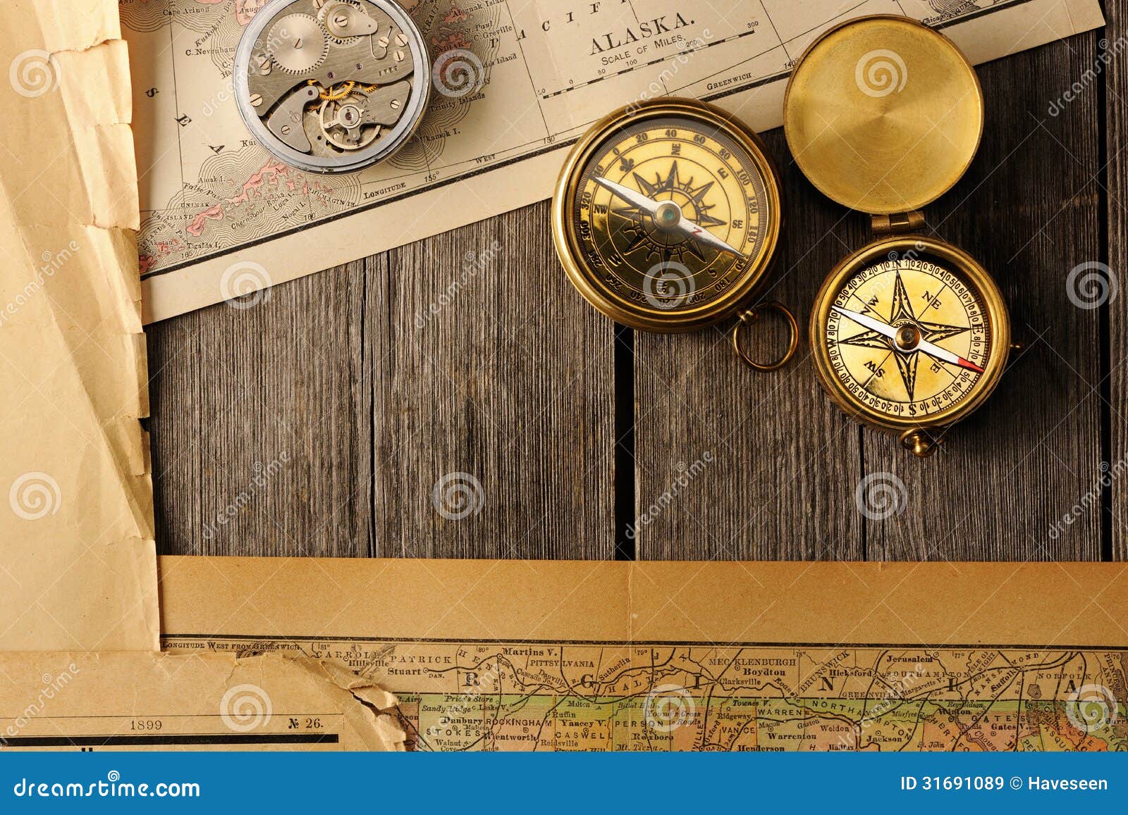 Antique Compasses Over Old Map Royalty-Free Stock Image | CartoonDealer ...