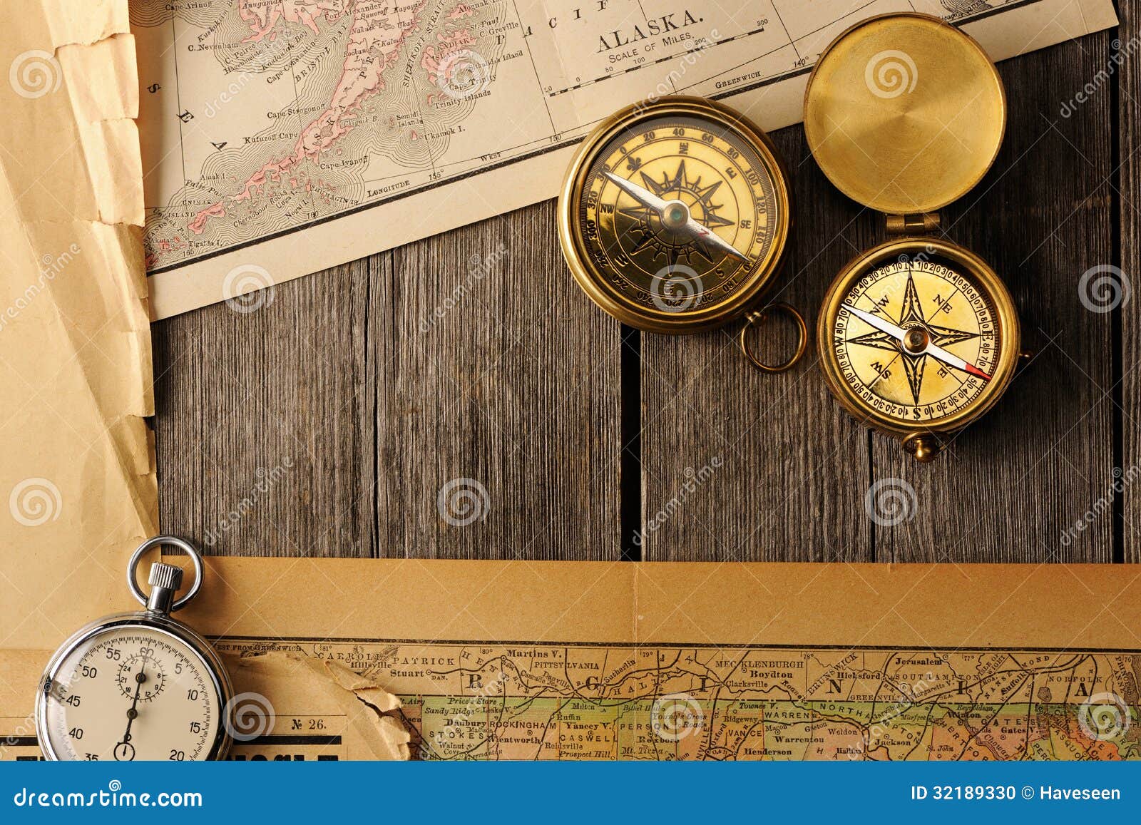 Antique Compasses Over Old Map Stock Photo - Image of closeup, compass ...