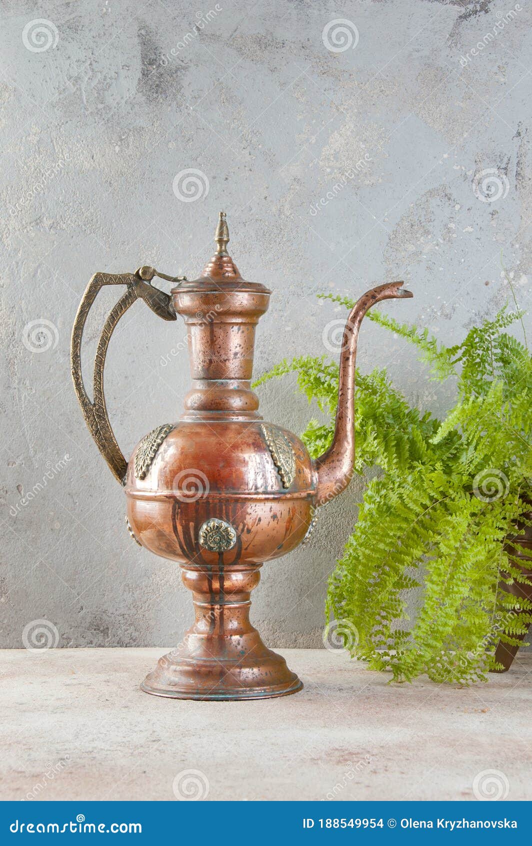 Antique Copper Jug with Lid on Concret Background Stock Photo - Image ...