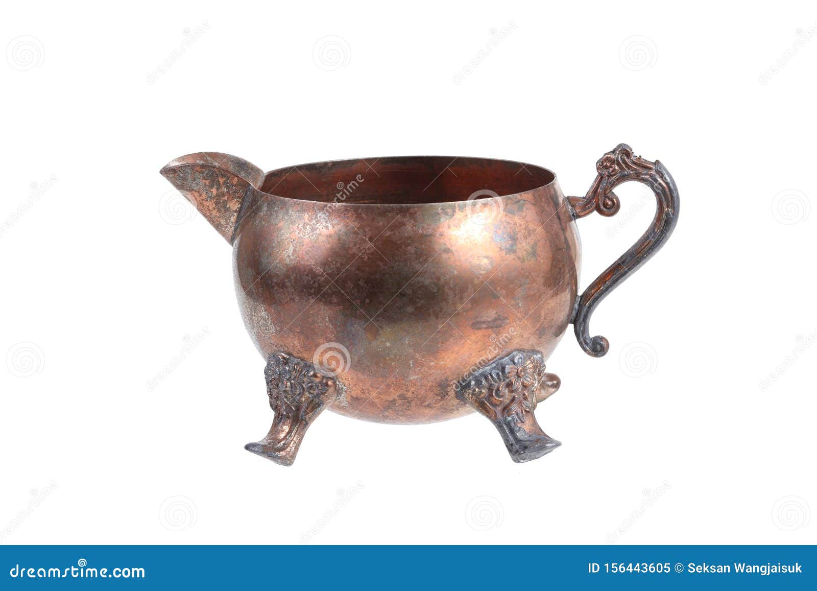Antique Copper Sauce Pot on White Background Stock Image - Image of ...