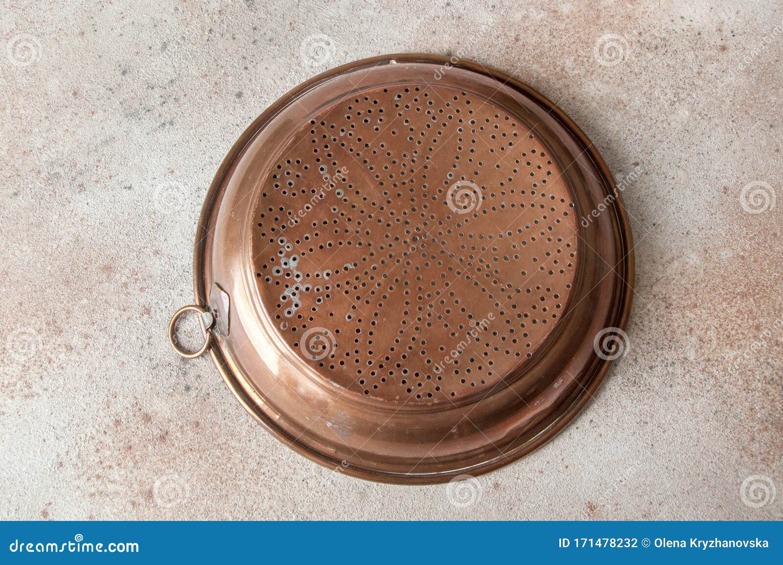 Antique Copper Sieve on Concrete Background Stock Photo - Image of home ...